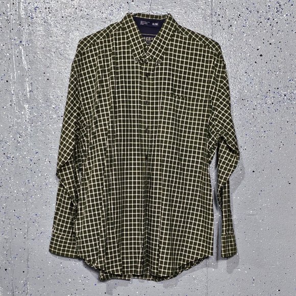 Haggar Shirts Haggar Generations Mens Olive Green Plaid Cotton Long